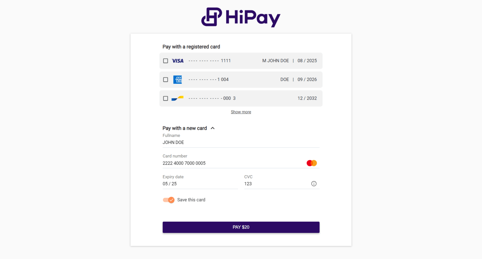 One-click - Developer | HiPay
